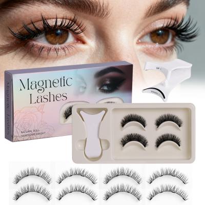 China 2 Pairs Travel Reusable Natural Private Label Faux Mink Magnetic Eye Lash Kit With Applicator for sale