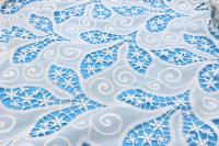 China Laser Hollow Out Chiffon Allover Lace Fabric Breathable Leaf Dyeable For Summer Dress for sale