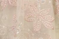 China Tulle Bridal Lace Fabrics , DTM Light Pink Lace Fabric 10yds Long for sale