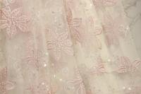 China Tulle Bridal Lace Fabrics , DTM Light Pink Lace Fabric 10yds Long for sale