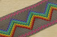 China Flat Webbing Woven Tapes Lightweight Zigzag Pattern Rainbow Color OEM for sale