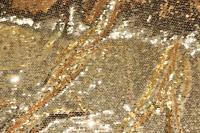 China Non Flipped Bridal Lace Fabrics Glitz Delicate 135cm Width With Gold Sequin for sale