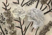 China Scalloped  Embroidered Mesh Lace Fabric , Wedding Lace Material With Paillettes for sale