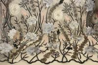 China Scalloped  Embroidered Mesh Lace Fabric , Wedding Lace Material With Paillettes for sale
