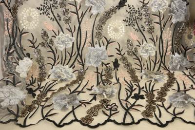 China Scalloped  Embroidered Mesh Lace Fabric , Wedding Lace Material With Paillettes for sale