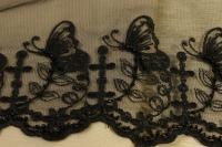 China Unstretched Sequin Lace Trim , Sumptuousl Black Sequin Ribbon Multiapplication for sale