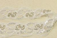 China ODM white bridal lace trim Flower embroidered Botanical paillettes translucent for sale