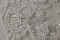 China 58cm Bridal Lace Fabrics , PET White Sequin Lace Fabric Scalloped Edge for sale