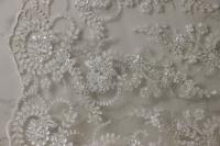 China 58cm Bridal Lace Fabrics , PET White Sequin Lace Fabric Scalloped Edge for sale