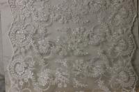 China 58cm Bridal Lace Fabrics , PET White Sequin Lace Fabric Scalloped Edge for sale