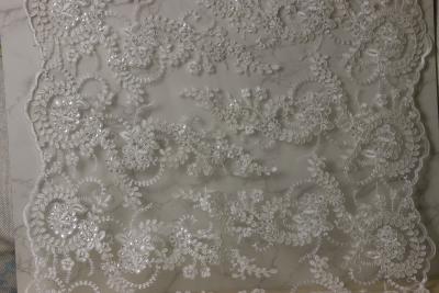 China 58cm Bridal Lace Fabrics , PET White Sequin Lace Fabric Scalloped Edge for sale