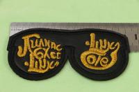 China Black Faux Leather Glasses Shape Embroidery Patch With Gold Metallic Threads for sale
