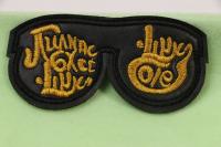 China Black Faux Leather Glasses Shape Embroidery Patch With Gold Metallic Threads for sale
