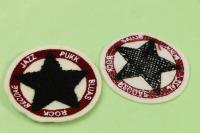 China Towel Embroidery Applique Patch Circle With Black Five Pointed Star For Kids Mens Jackets Pants for sale