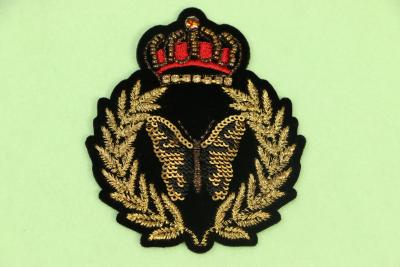 China High Class Gold Silver Metallic Crown Patch With Rhinestone On Velveteen For Jeans Jacket for sale