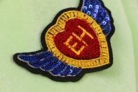 China Sweat Red Heart EH Letter Sequin Wing Shape Felt Applique Patch For Sew On Iron On For Garments Or Jeans for sale