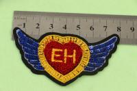China Sweat Red Heart EH Letter Sequin Wing Shape Felt Applique Patch For Sew On Iron On For Garments Or Jeans for sale