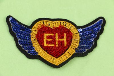China Sweat Red Heart EH Letter Sequin Wing Shape Felt Applique Patch For Sew On Iron On For Garments Or Jeans for sale