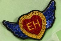 China Sweat Red Heart EH Letter Sequin Wing Shape Felt Applique Patch For Sew On Iron On For Garments Or Jeans for sale
