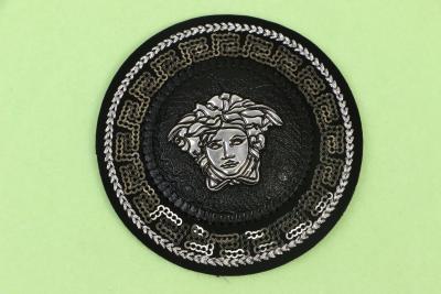 China 3D Black Medusa Circle Patch Silver Metallic Embroidery Sequins PU Puff Patch For T Shirt Pants Shoes for sale