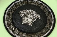China 3D Black Medusa Circle Patch Silver Metallic Embroidery Sequins PU Puff Patch For T Shirt Pants Shoes for sale