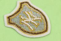China Stylish Silver Gold Metallic Embroidery Badge With White Felt Ground Beads Around For Caps Shoes for sale