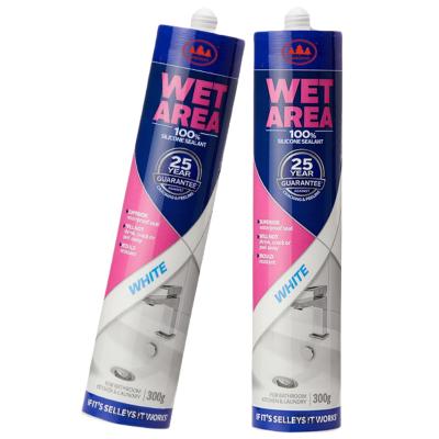China 100% Silicone Sealant 300ml White for Bathroom Wet Areas Anti Humidity Fast Drying 25 Year Guarantee for sale