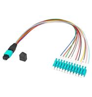 China Armored Duplex 8 Core MPO to LC Fiber Optic Patch Cord OM4 0.35dB Low Insertion Loss for sale