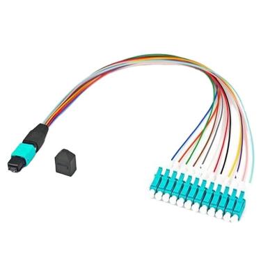 China Armored Duplex 8 Core MPO to LC Fiber Optic Patch Cord OM4 0.35dB Low Insertion Loss for sale