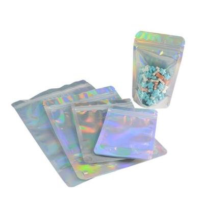 China Front Clear Hologram Plastic Food Packaging Bags With Zip Lock for sale