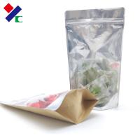 China ASTM Kraft Paper Front Clear Stand Up Zipper Pouch Tear Notch Food Grade for sale