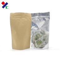 China ASTM Kraft Paper Front Clear Stand Up Zipper Pouch Tear Notch Food Grade for sale