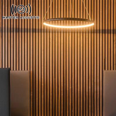China 21mm Thickness Natural Wood Veneer Wall Panels Black White Grey Acoustic Slat Panels for sale