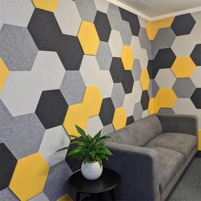 China Self Adhesive Hexagon Wall Panels 9mm Thick Polyester Acoustic Board NRC 0.9 for sale