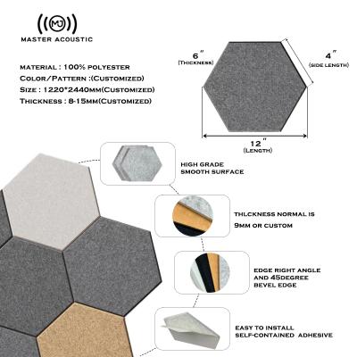 China Hexagon Polyester Acoustic Panels Density Range 1.8 to 3.0 Kg per square meter Installation Glue Suitable for Recording Studios for sale