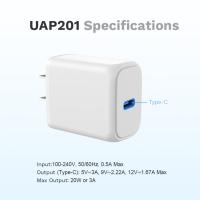 China US/EU UAP201 USBC Type C Pd Adapter 50Hz-60Hz 20W for sale