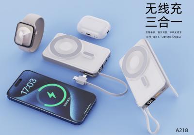 China 15W QI Magnet Wireless Power Bank 10000mAh with Holder for Mobile Phone Watch 3 in 1 Wireless Charger for sale