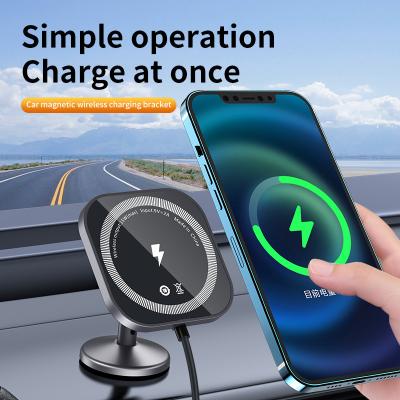 China Magnetic Charging Mobile Phone Car Holder 15w Wireless Car Charger Mount Auto-sensing Car Phone Holder for sale