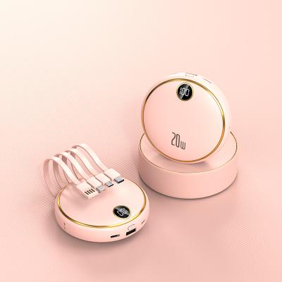 China Mini Pocket Power Bank 20000mah Round Portable Belt Line Power Banks For Chargeur IPhone for sale