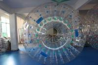 China Transparent Blue Handle PVC Inflatable Zorb Ball , 3m x 2m Dia Giant Hamster Ball for sale