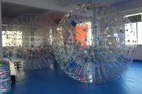 China Transparent Blue Handle PVC Inflatable Zorb Ball , 3m x 2m Dia Giant Hamster Ball for sale