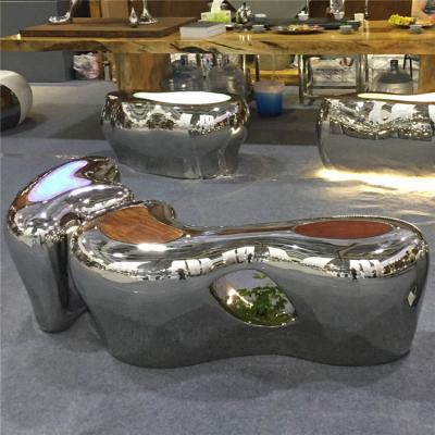 China Abstract Mirror Stainless Steel Sculpture Creative Outdoor Park Chair for sale