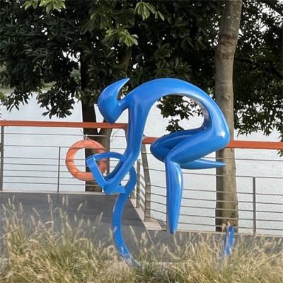 China Ride Bicycle Painting Outdoor Garden Sculptures Art Metal Colorful for sale