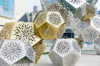 China Gold Plated Public Art Decorative Metal Sculpture Large Hollow Stainless Steel for sale