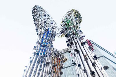 China Square Silver Stainless Steel Sculptures Abstract Outdoor Metal Tree Sculpture for sale