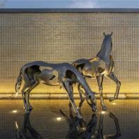 China Outdoor Art Statue Polish Garden Stainless Steel Horse Animal Sculptures for sale