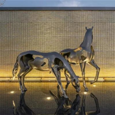 China Outdoor Art Statue Polish Garden Stainless Steel Horse Animal Sculptures for sale