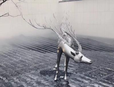 China Life Size Metal Deer Garden Statues Abstract Stainless Steel Polished for sale