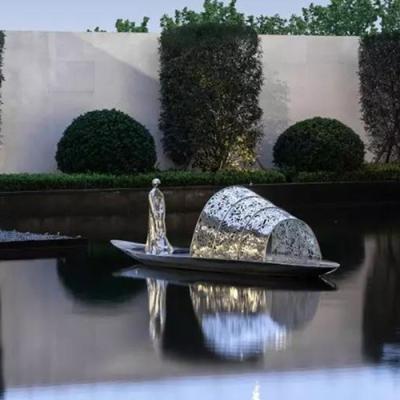 China Yard Outdoor Metal Statue Stainless Steel Handmade Boat Sculptures for sale