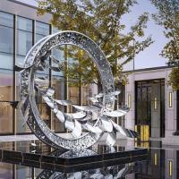 China Circle Decorative Art Sculpture Mirror Stainless Steel Hollow Garden Statues for sale
